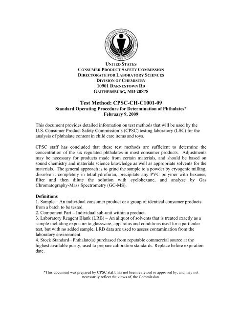 Test Method: CPSC-CH-C1001-09, Standard Operating ... - PPAI