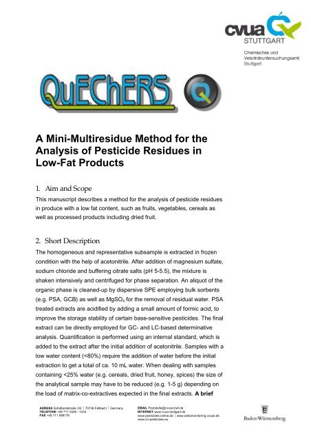 A Mini-Multiresidue Method for the Analysis of - QuEChERS - CVUA ...