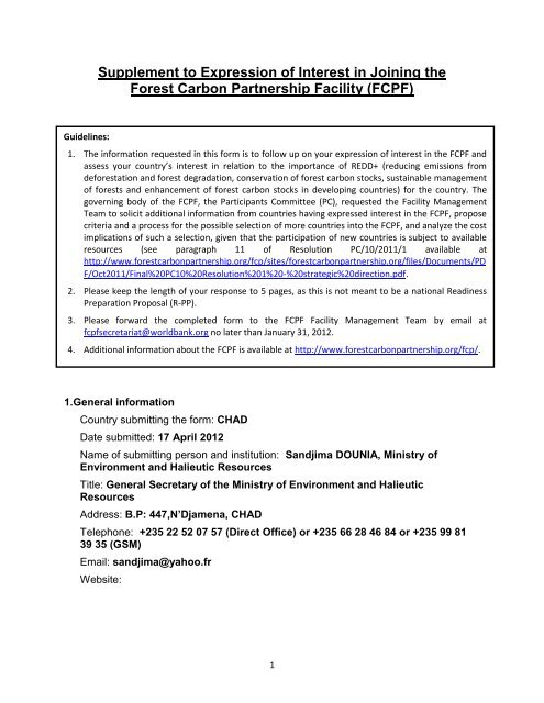 Project Idea Note or PIN - The Forest Carbon Partnership Facility