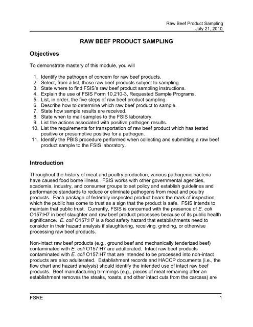 Raw Beef Sampling - Food Safety and Inspection Service - US ...