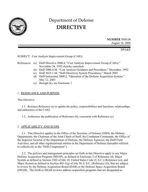 DoD Cost Analysis Improvement Group - AcqNotes.com