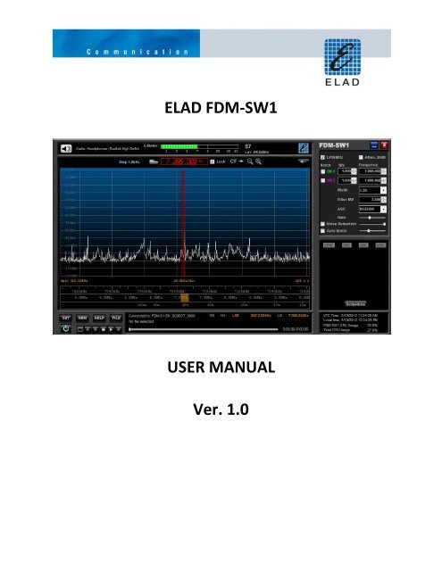 ELAD FDM-SW1 USER MANUAL Ver. 1.0 - WoodBoxRadio
