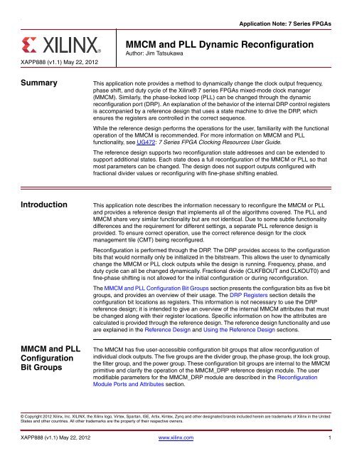Xilinx XAPP888 MMCM and PLL Dynamic Reconfiguration ...