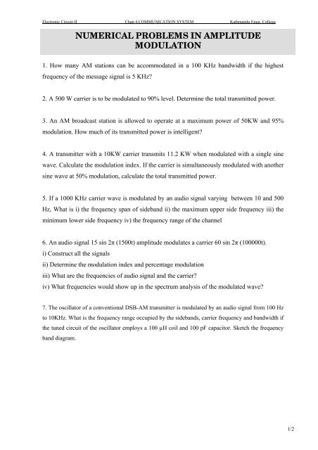 Numerical Problems In Amplitude Modulation