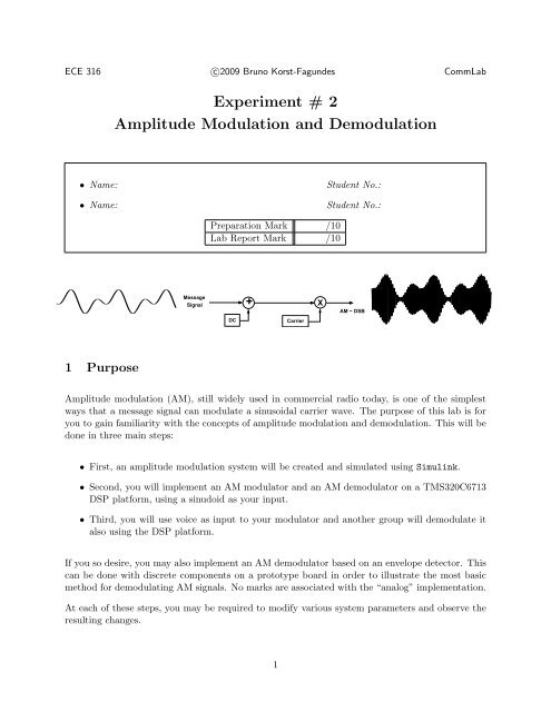 Experiment 2 Amplitude Modulation And Demodulation