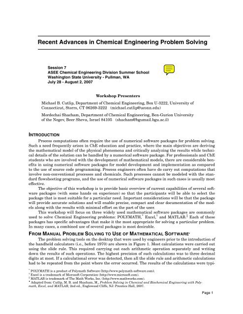 Recent Advances in Chemical Engineering Problem Solving