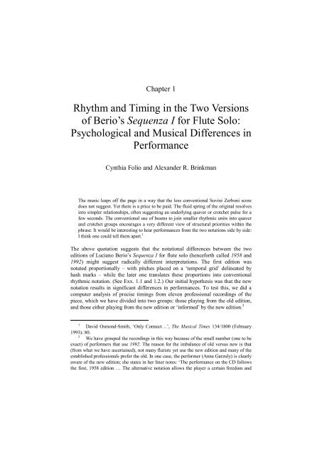Rhythm and Timing in the Two Versions of ... - Temple University