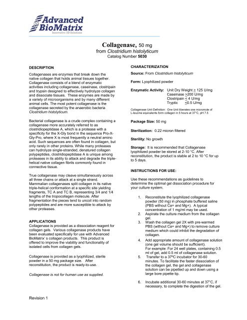 Collagenase, 50 mg - Advanced BioMatrix