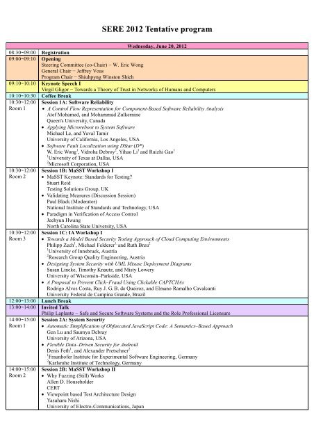 SERE 2012 Tentative program - The University of Texas at Dallas