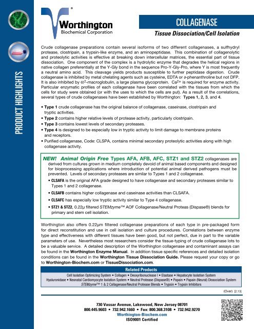 PRODUCT HIGHLIGHTS COLLAGENASE - Worthington ...