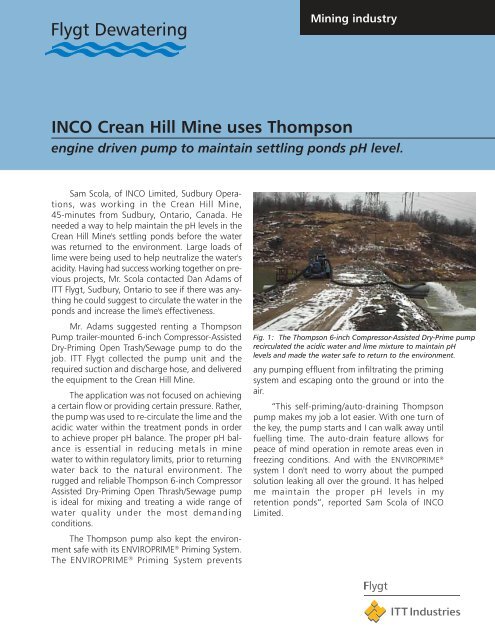 INCO Crean Hill Mine uses Thompson - Xylem Water Solutions