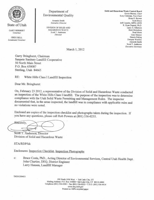 Inspection Report - Division of Solid and Hazardous Waste