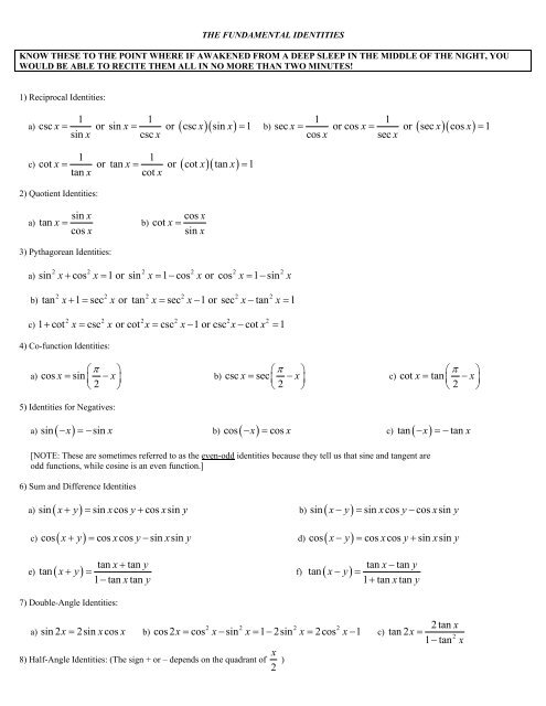 Fundamental Trig Identities