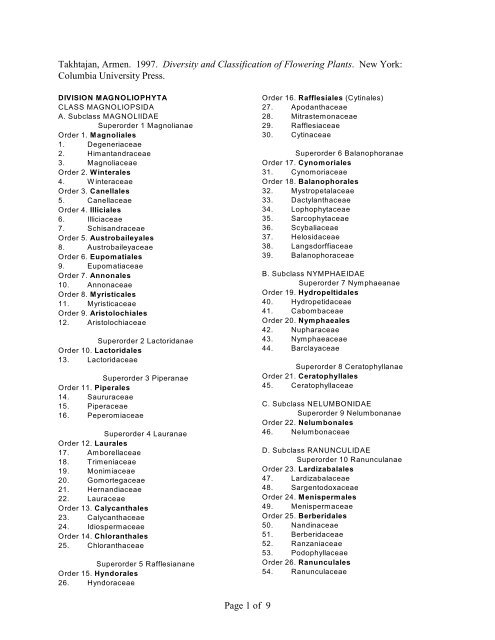 Page 1 of 9 Takhtajan, Armen. 1997. Diversity and Classification of ...