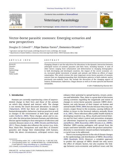 Vector-borne parasitic zoonoses: Emerging scenarios and new ...