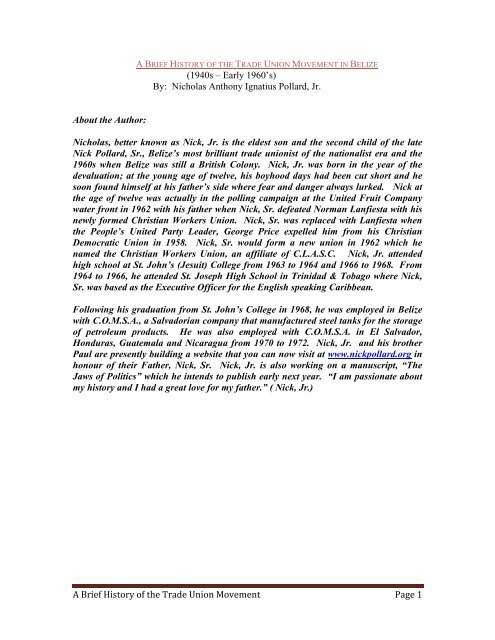 A Brief History of the Trade Union Movement in Belize
