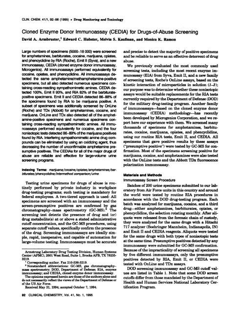 Cloned Enzyme Donor Immunoassay (CEDIA ... - Clinical Chemistry