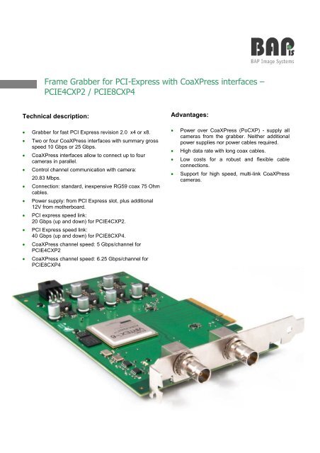 Frame Grabber for PCI-Express with CoaXPress interfaces ...