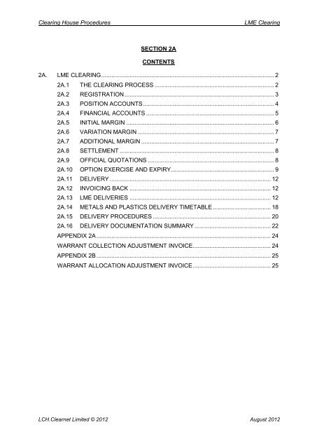 Clearing House Procedures LME Clearing SECTION ... - LCH.Clearnet