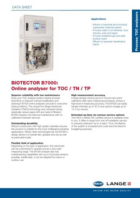 BIOTECTOR B7000: Online analyser for TOC / TN / TP - HACH LANGE