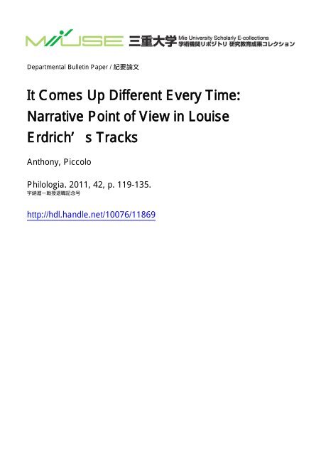 Narrative Point of View in Louise Erdrich's Tracks - MIUSE