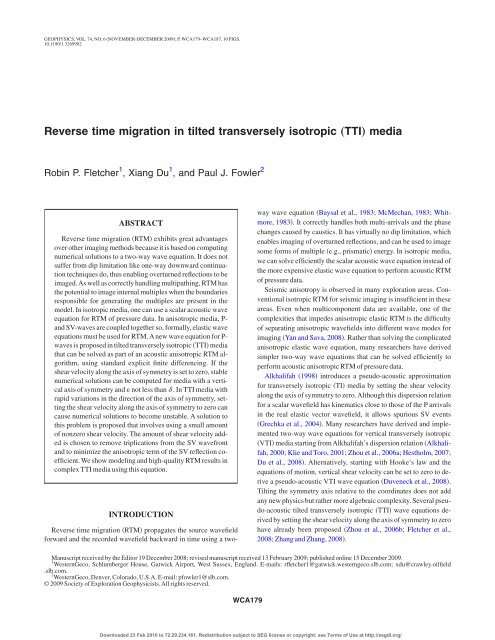 Reverse time migration in tilted transversely isotropic „TTI… media