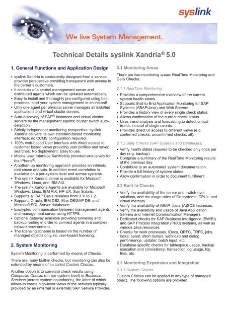 Technical Details syslink Xandria® 5.0 - Syslink AG