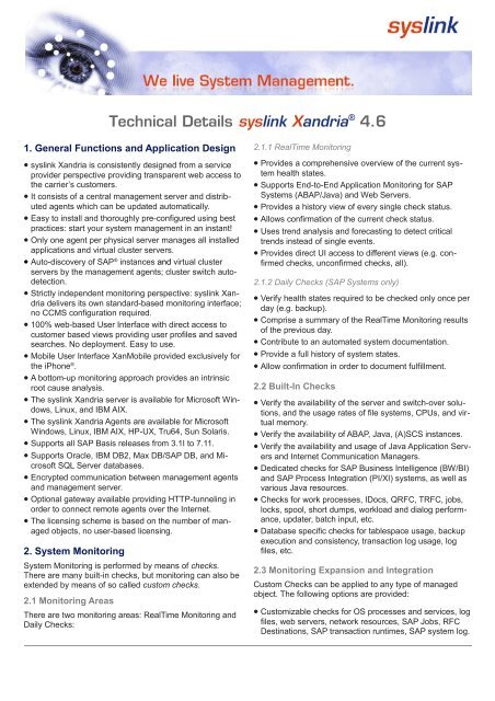 Technical Details syslink Xandria 4.6 - Syslink AG