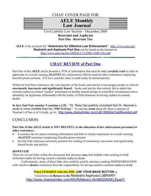 CHAS' COVER PAGE FOR CHAS' REVIEW of Part ... - Charly D. Miller