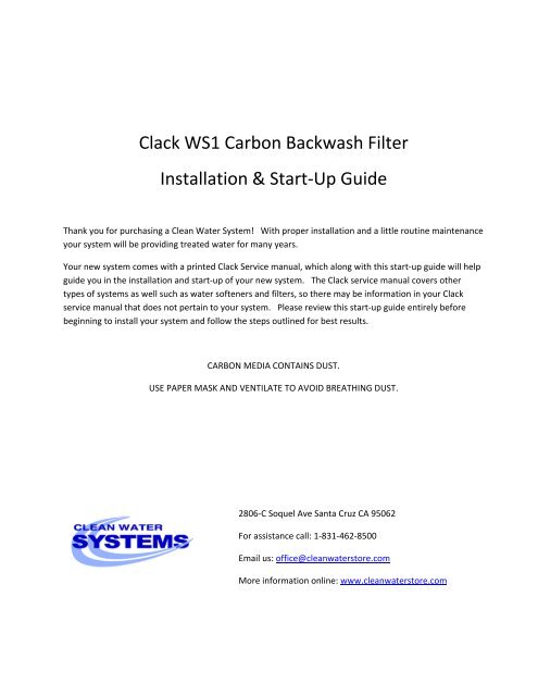Clack WS1 Carbon Backwash Filter Installation & Start-Up Guide