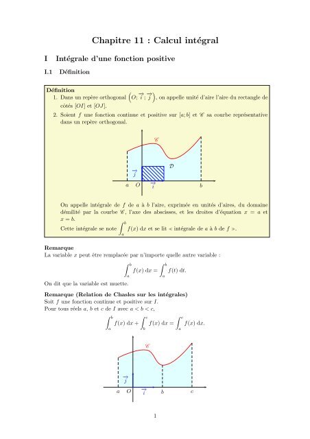 Chapitre 11 : Calcul intégral
