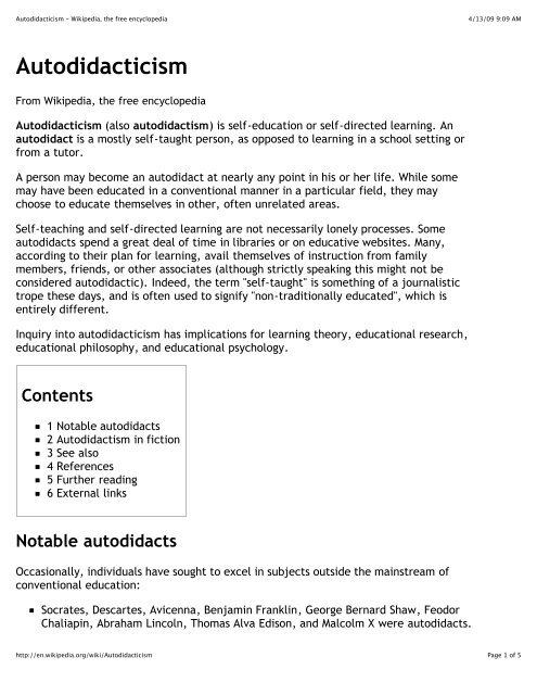 Autodidacticism - Wikipedia, the free encyclopedia