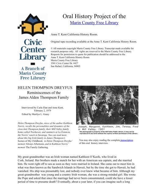 Oral History Project of the - County Home