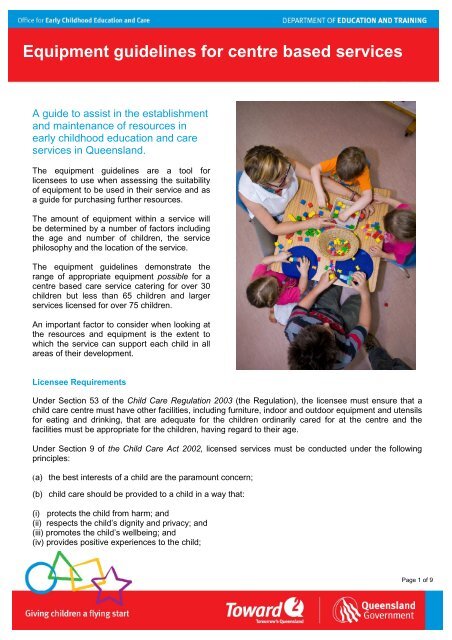 Equipment guidelines for centre based services