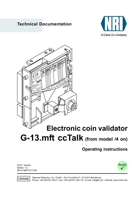 electronic coin validator G-13.mft with ccTalk