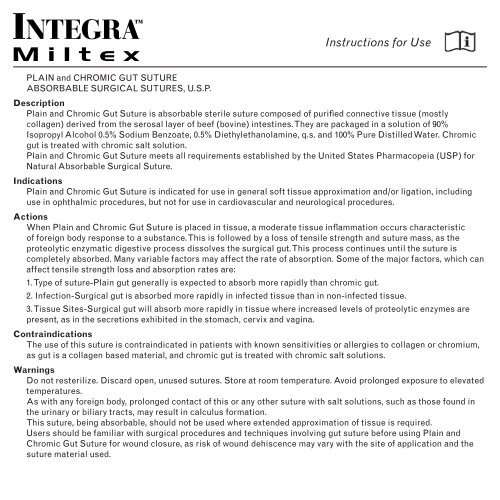 Instructions for Use - Integra Miltex