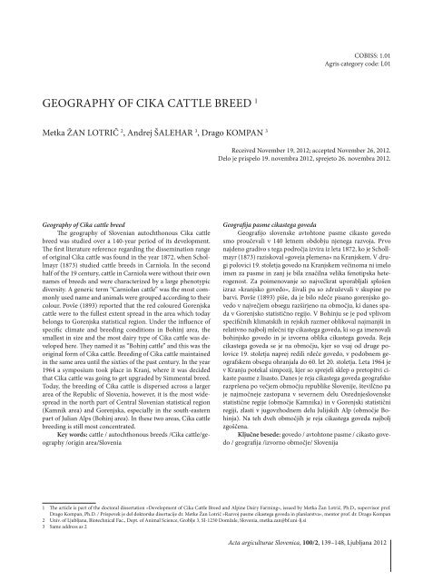 geography of cika cattle breed 1 - Acta agriculturae Slovenica ...