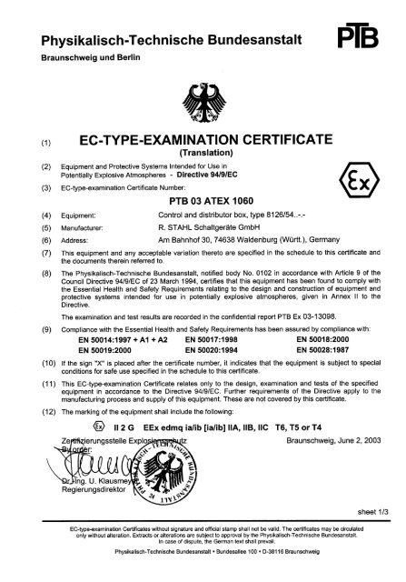 PTB 03 ATEX 1060 - r. stahl