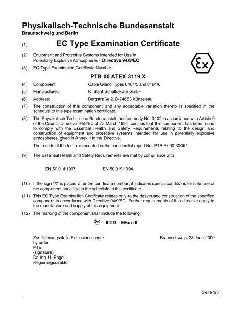 EC Type Examination Certificate - r. stahl