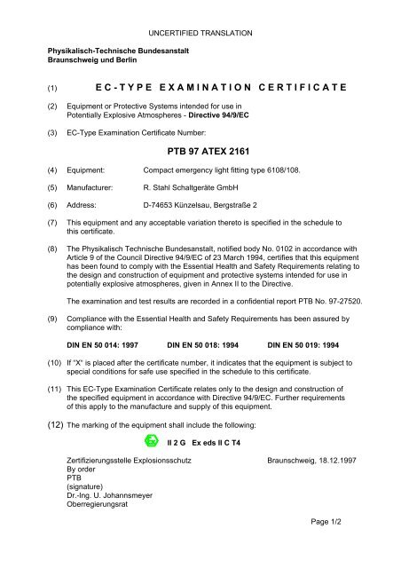 PTB 97 ATEX 2161 - r. stahl