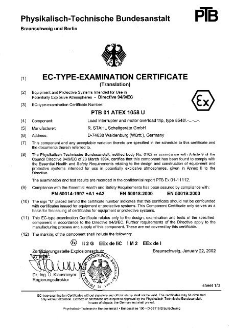 PTB 01 ATEX 1058 u - R. Stahl