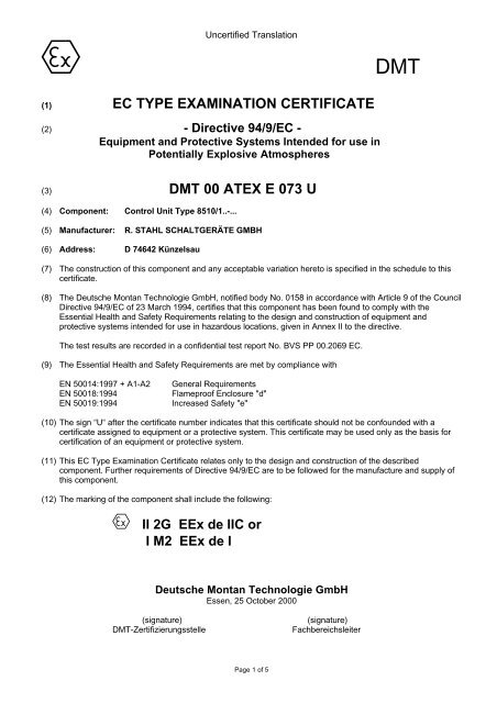 DMT 00 ATEX E 073 U - r. stahl
