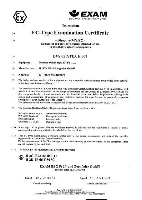 BVS 05 ATEX E 007 - r. stahl