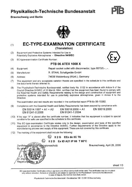 PTB 06 ATEX 1008 X - r. stahl