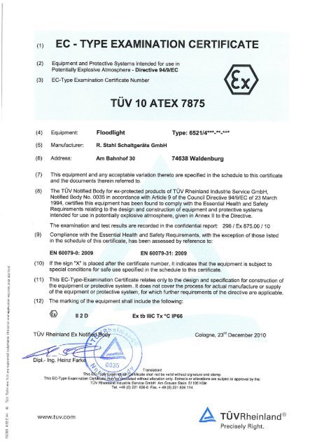 TÜV 10 ATEX 7875 - R. Stahl