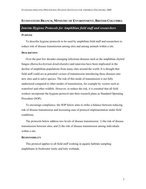 Interim Hygiene Protocols for Amphibian field staff and
