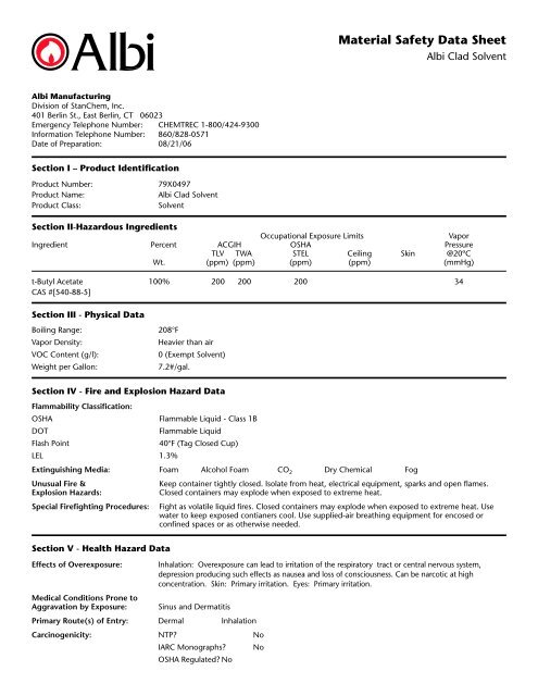 Material Safety Data Sheet Albi Clad Solvent - Albi Manufacturing