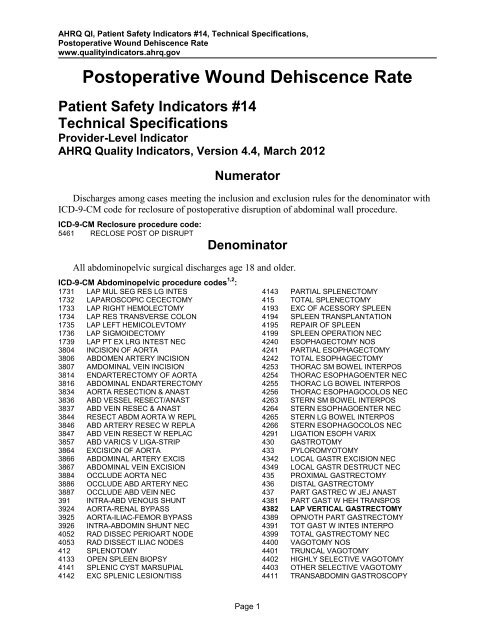 PSI 14 Postoperative Wound Dehiscence Rate - Quality Indicators