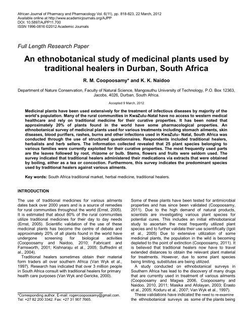 An Ethnobotanical Study of Medicinal Plants Used For the Treatment ...