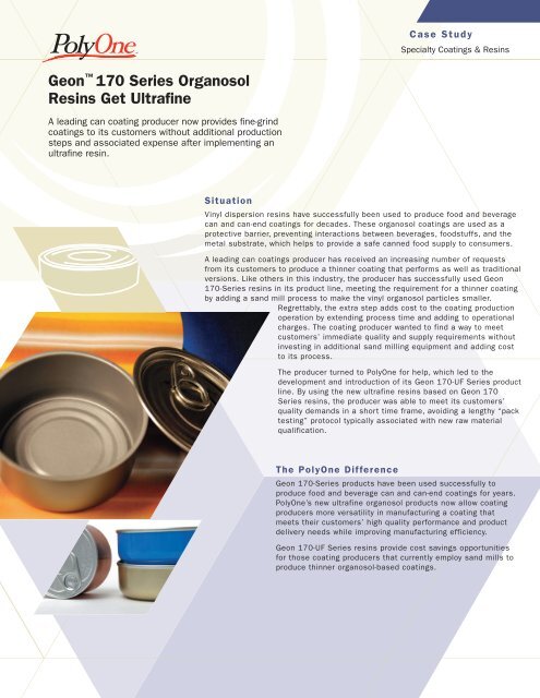 Geon™ 170 Series Organosol Resins Get Ultrafine - PolyOne